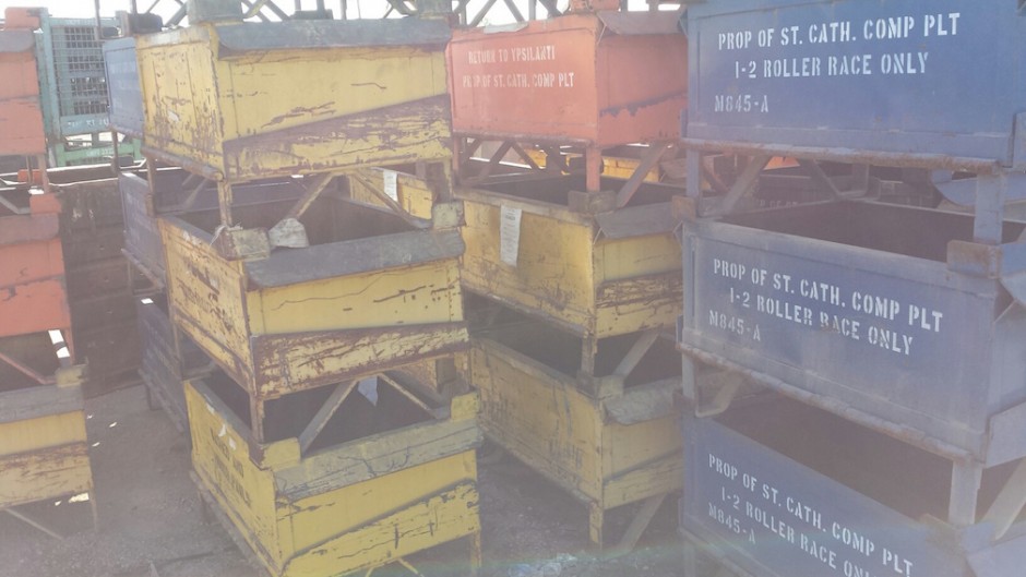 Item #446: Steel Drop Bottom Bins 23.5" x 37" x 24" o/h (14" ID), 44" o ...