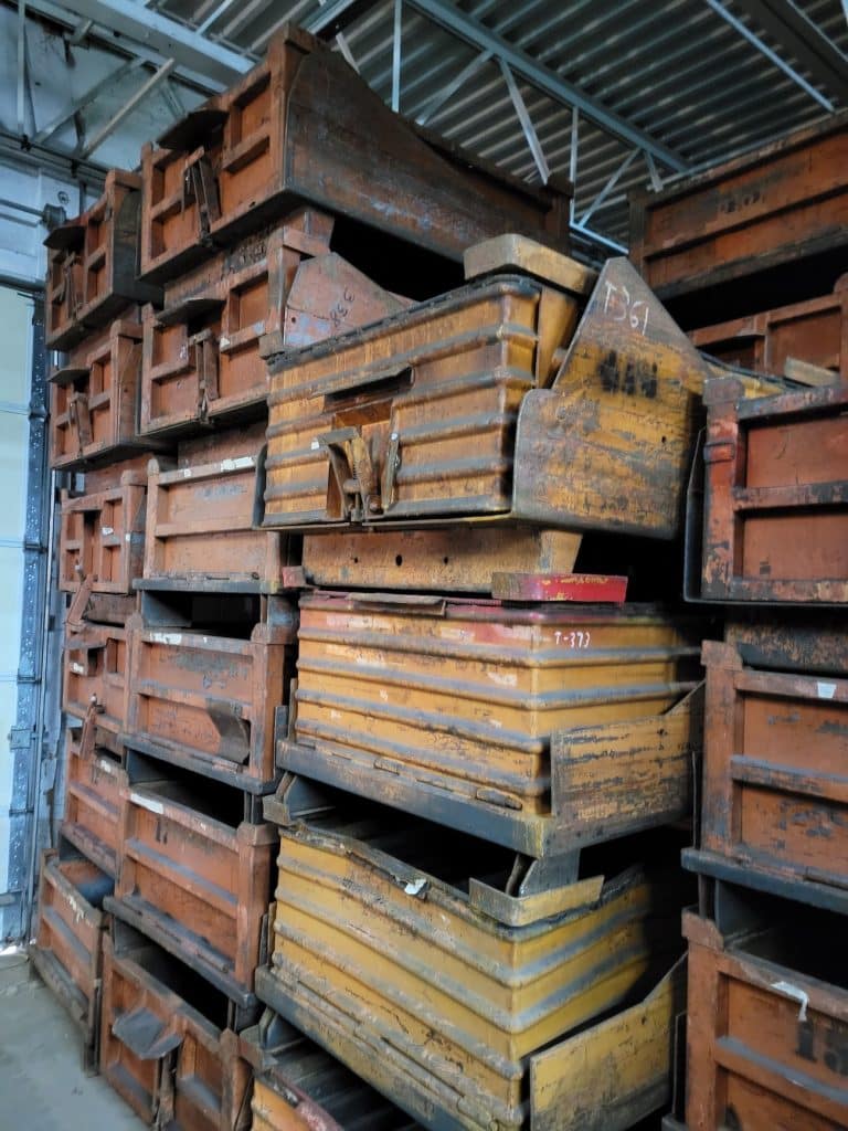 Item #2225: Steel Drop Down Bins 48" x 33" x (21"-24") OA ht, (15"-18 ...